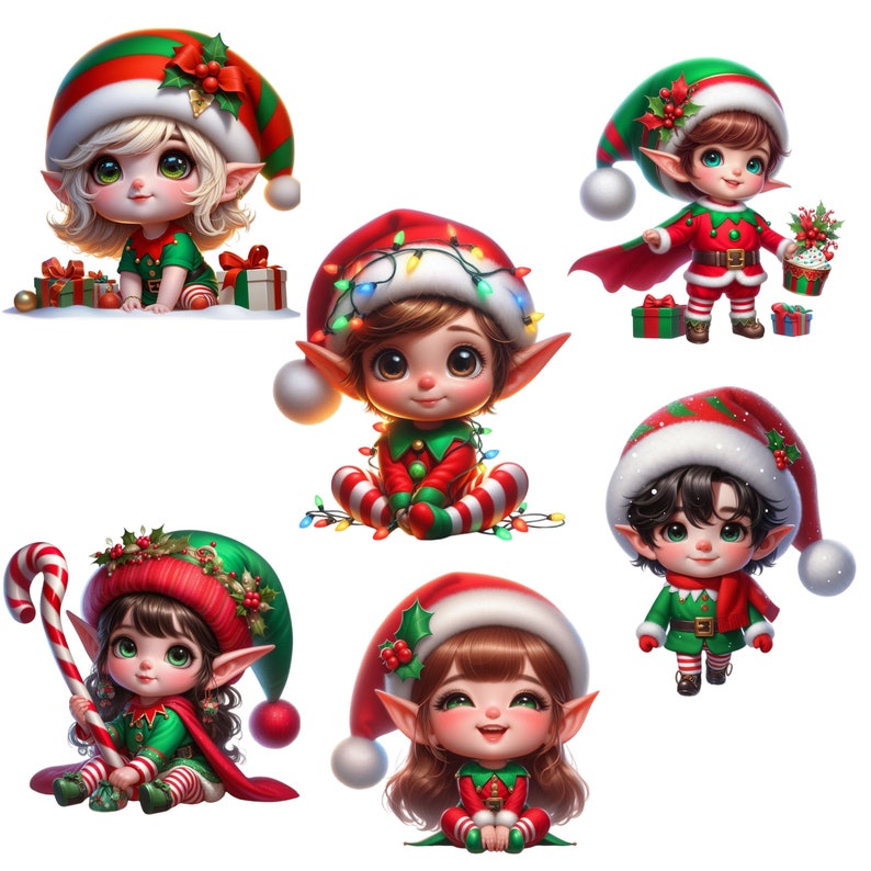 Christmas Elves Clipart, 60 Santa's Helper PNG Bundle, Cute Holiday ...