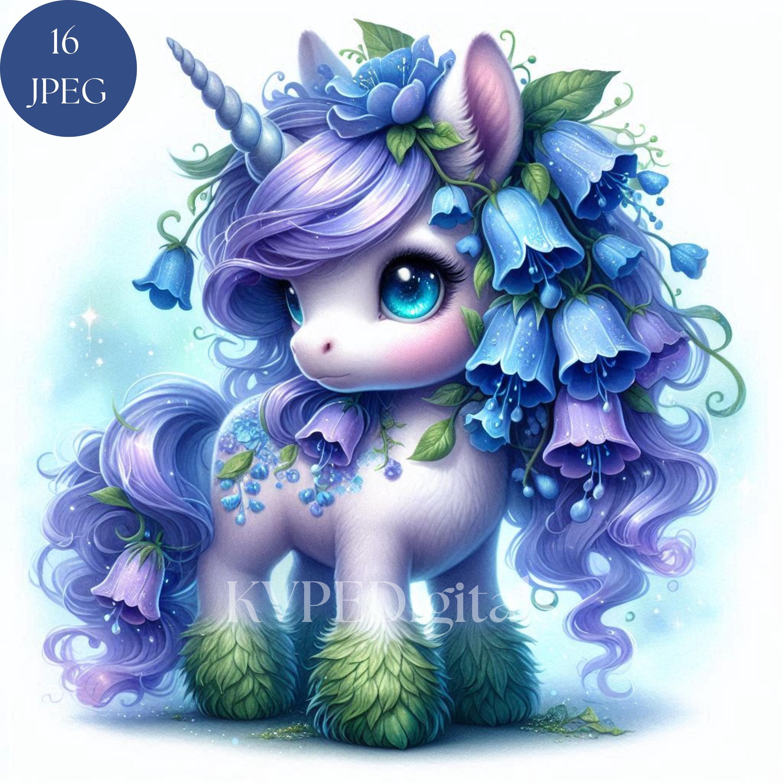 Bluebell Mist Floral Unicorn, 16 Jpeg Unicorn Clipart Bundle, Flower ...