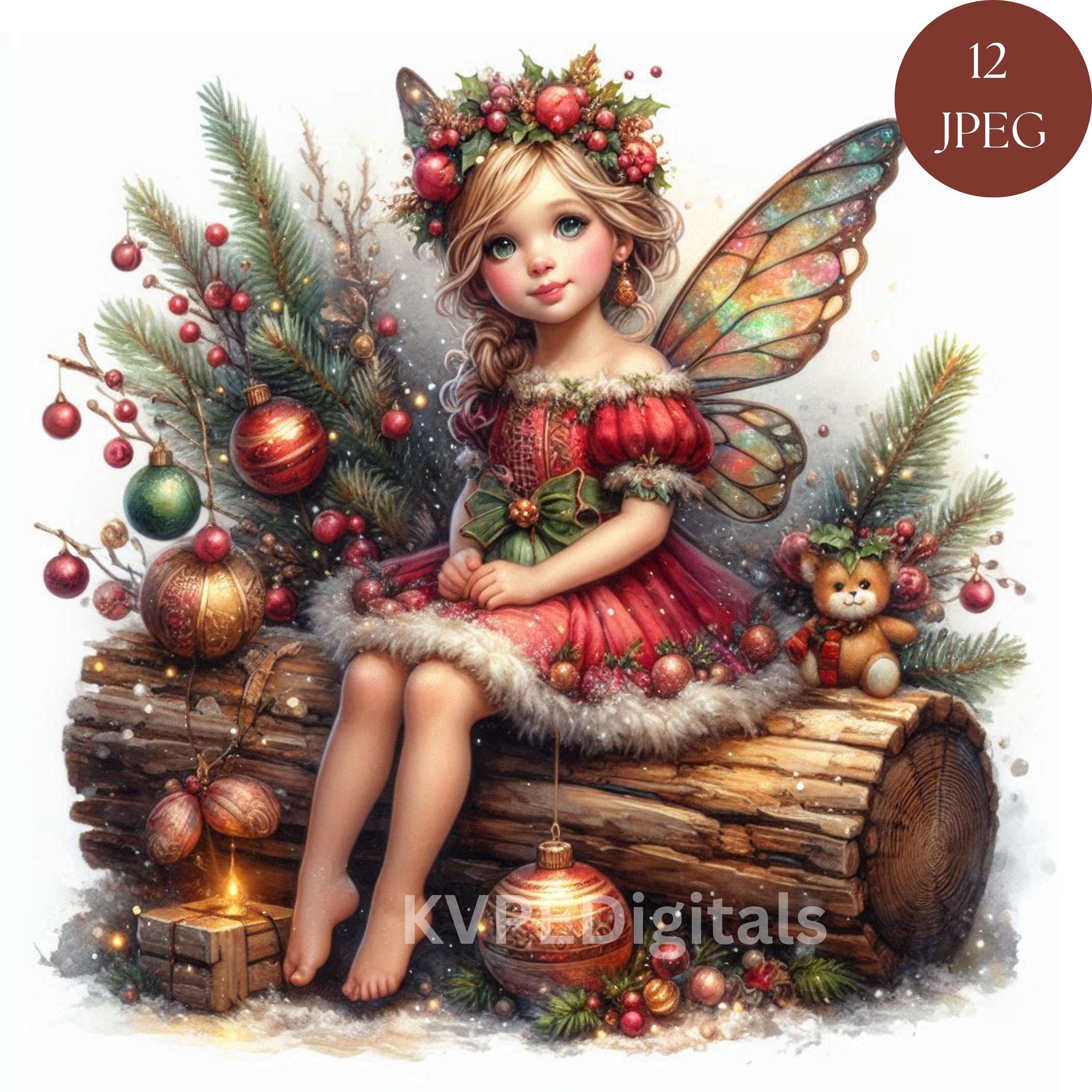 Christmas Fairy, 12 Jpeg Winter Fairy Clipart Bundle, Rustic Holiday ...