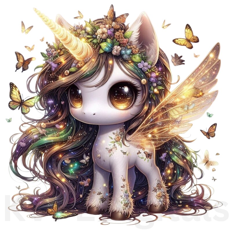 Fairy Unicorn Clipart, 24 PNG Flower Butterfly Printables, Instant ...
