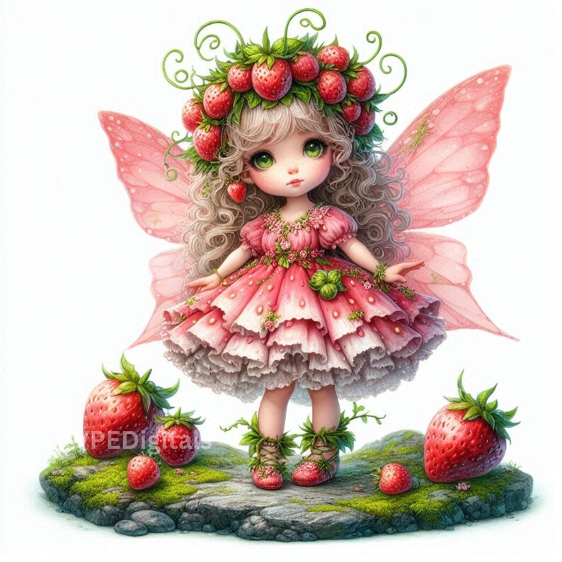 Chibi Strawberry Bloom Fairy Clipart, 20 Jpeg Cute Floral Berry Fairy ...