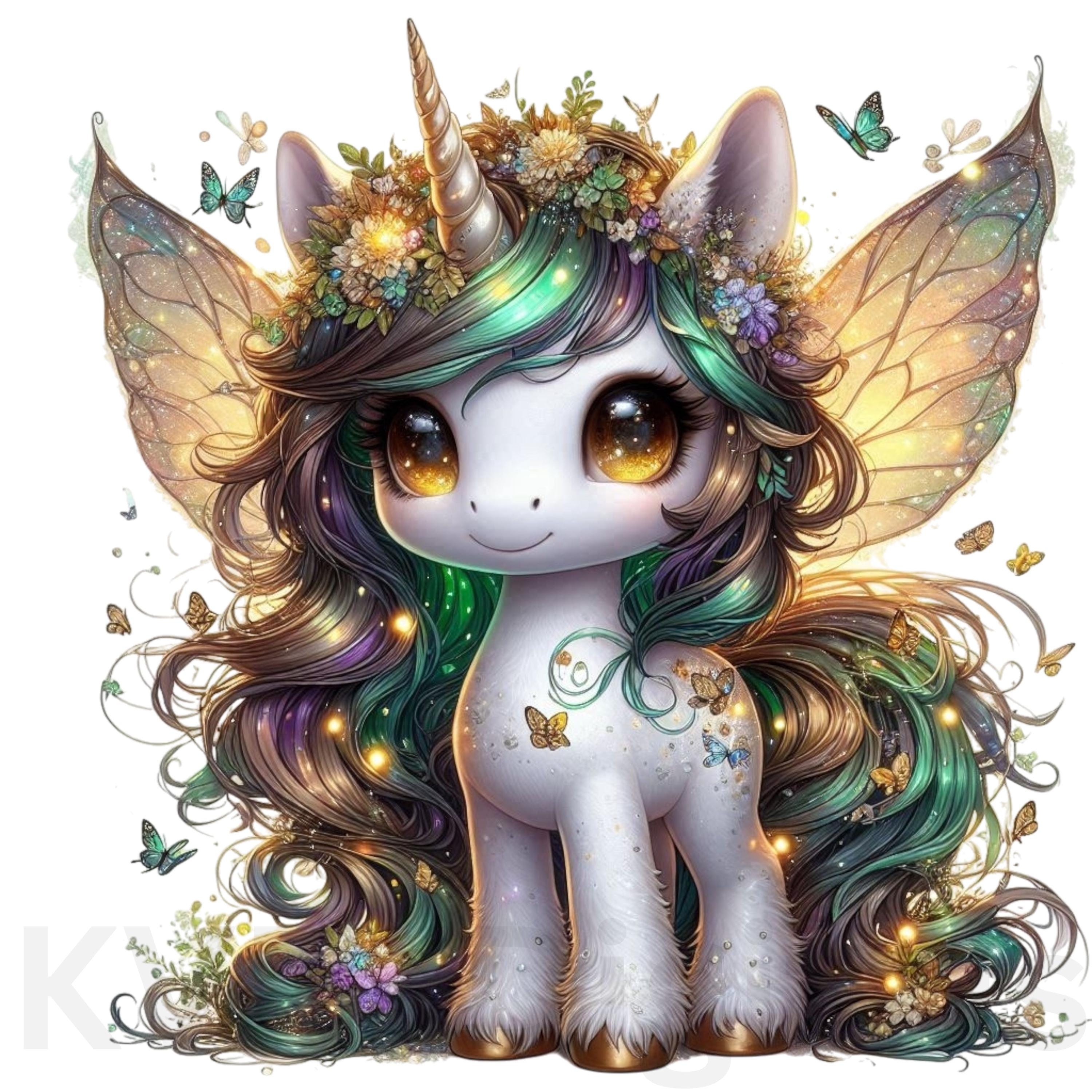 Fairy Unicorn Clipart, 24 PNG Flower Butterfly Printables, Instant ...