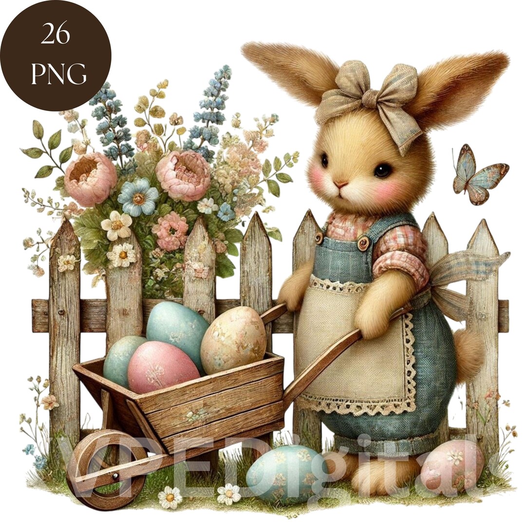 Easter Bunny Eggs Clipart Bundle, 26 PNG Cute Digital Printables for ...