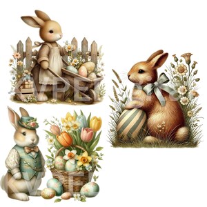 Easter Bunny Eggs Clipart Bundle, 26 PNG Cute Digital Printables for ...