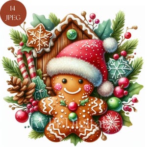 Christmas Gingerbread Man, 14 Jpeg Festive Christmas Clipart Bundle ...