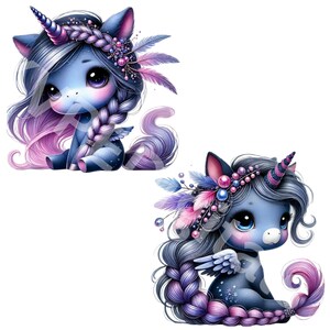 Magical Pastel Unicorn Dreamy Dark Unicorn Clipart Bundle, 24 PNG Cute ...