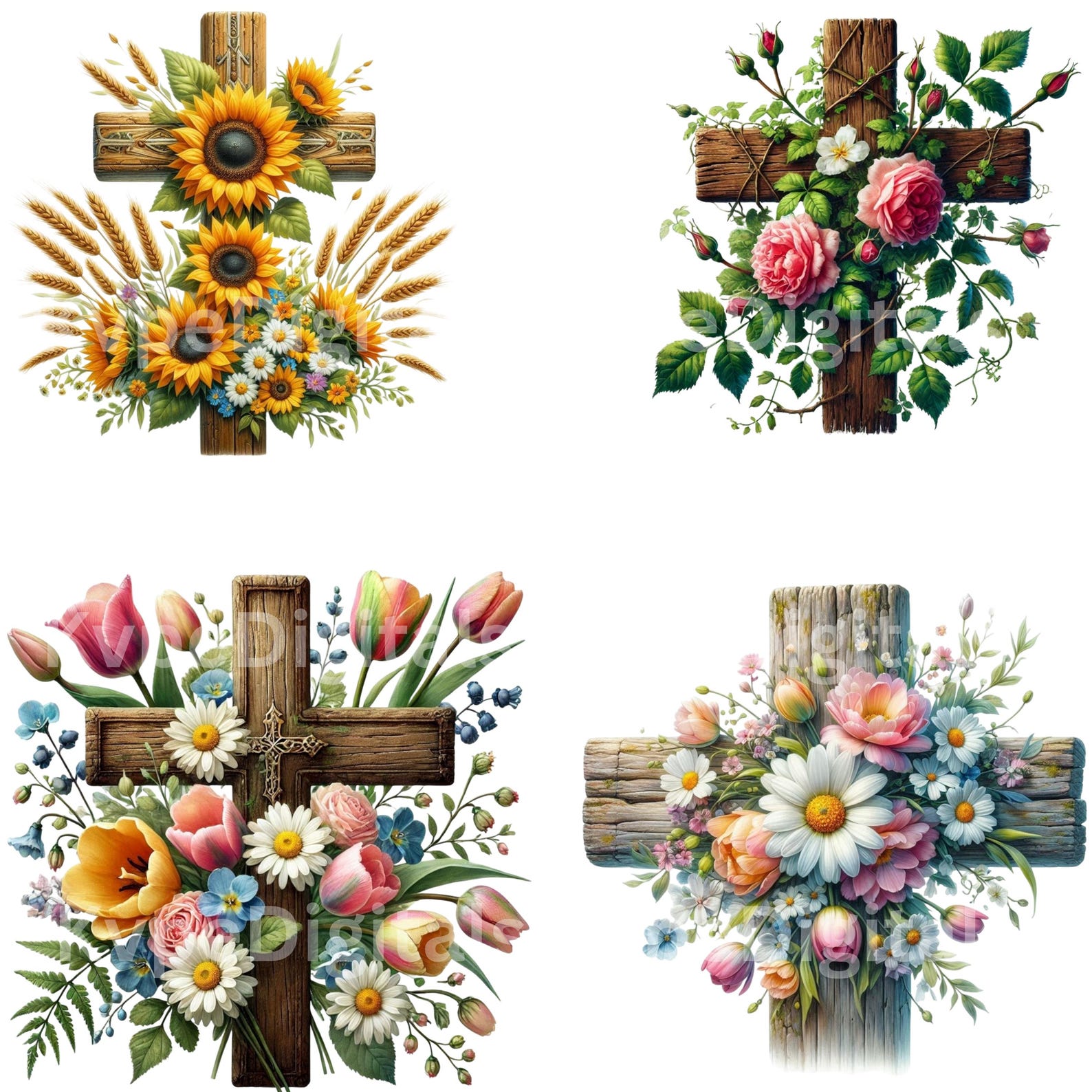 Floral Cross Flower Crucifix Clipart, 61 PNG Christian Easter Cross ...