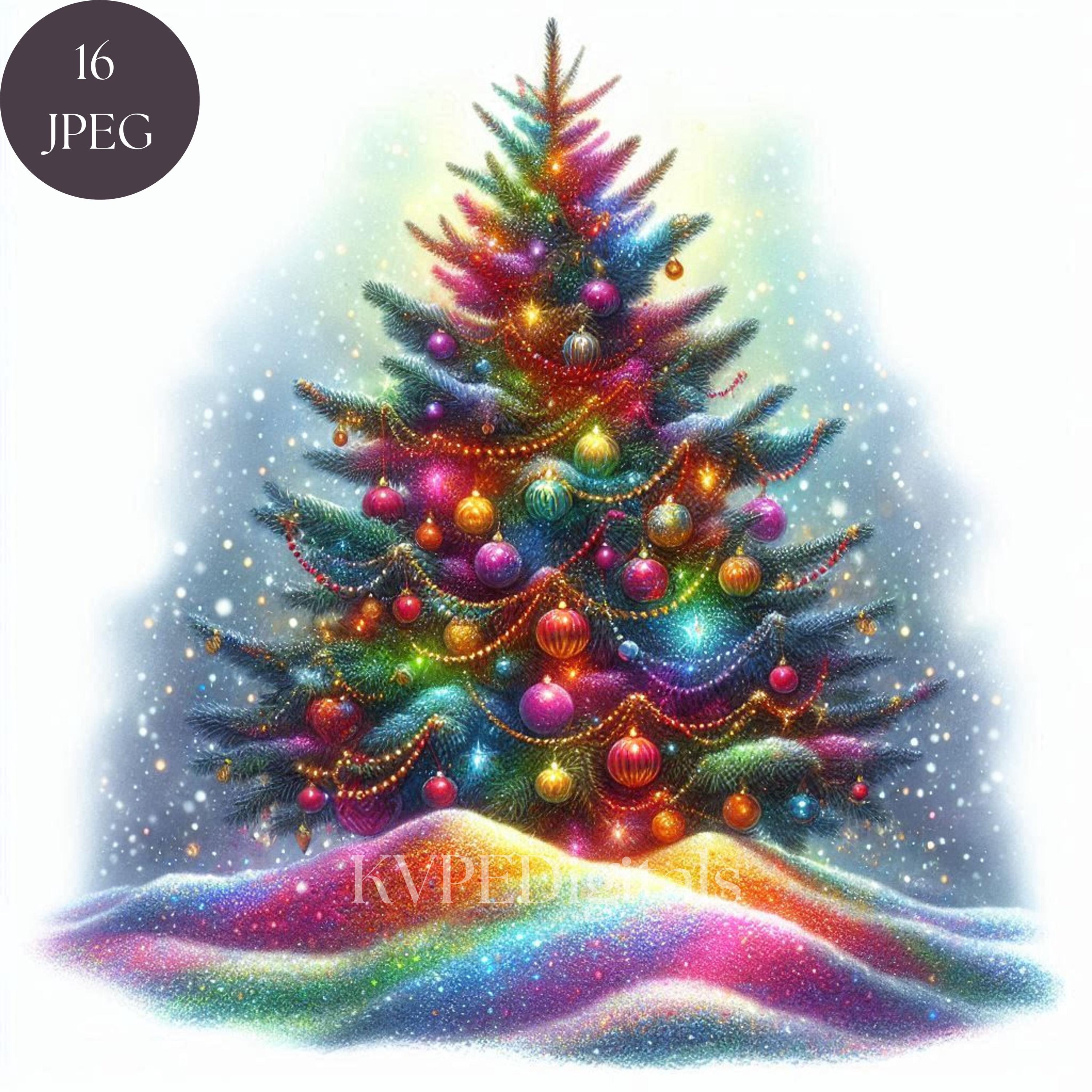 Colorful Christmas Tree, 16 Jpeg Rainbow Christmas Tree Sparkling Pine ...
