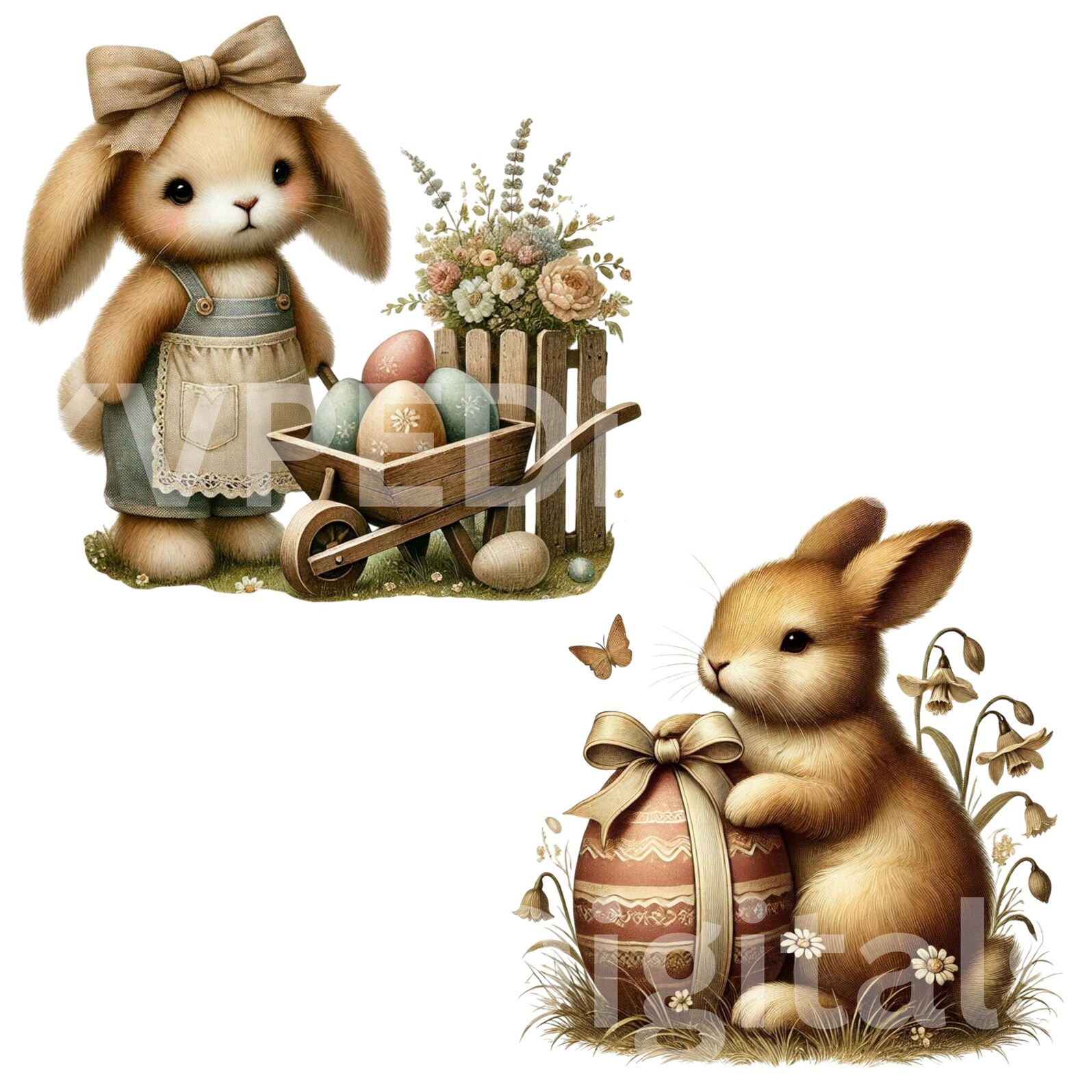 Easter Bunny Eggs Clipart Bundle, 26 PNG Cute Digital Printables for ...