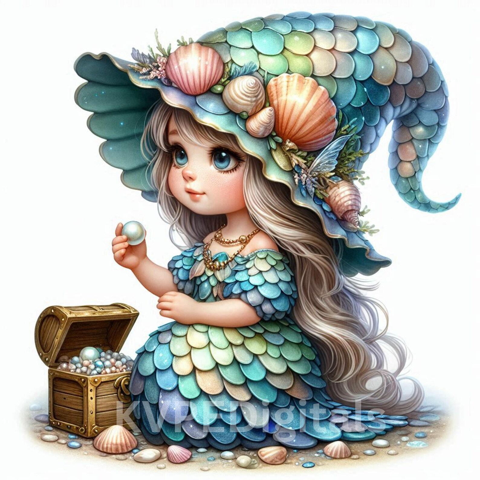 Mermaid Pearl Gnome, Under the Sea Girl Gnome Clipart Bundle, 14 Jpeg ...