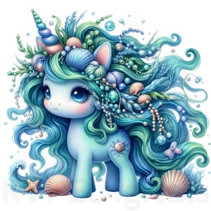 Ocean Themed Unicorn Marine Baby Unicorn Under Water Clipart, 12 PNG ...