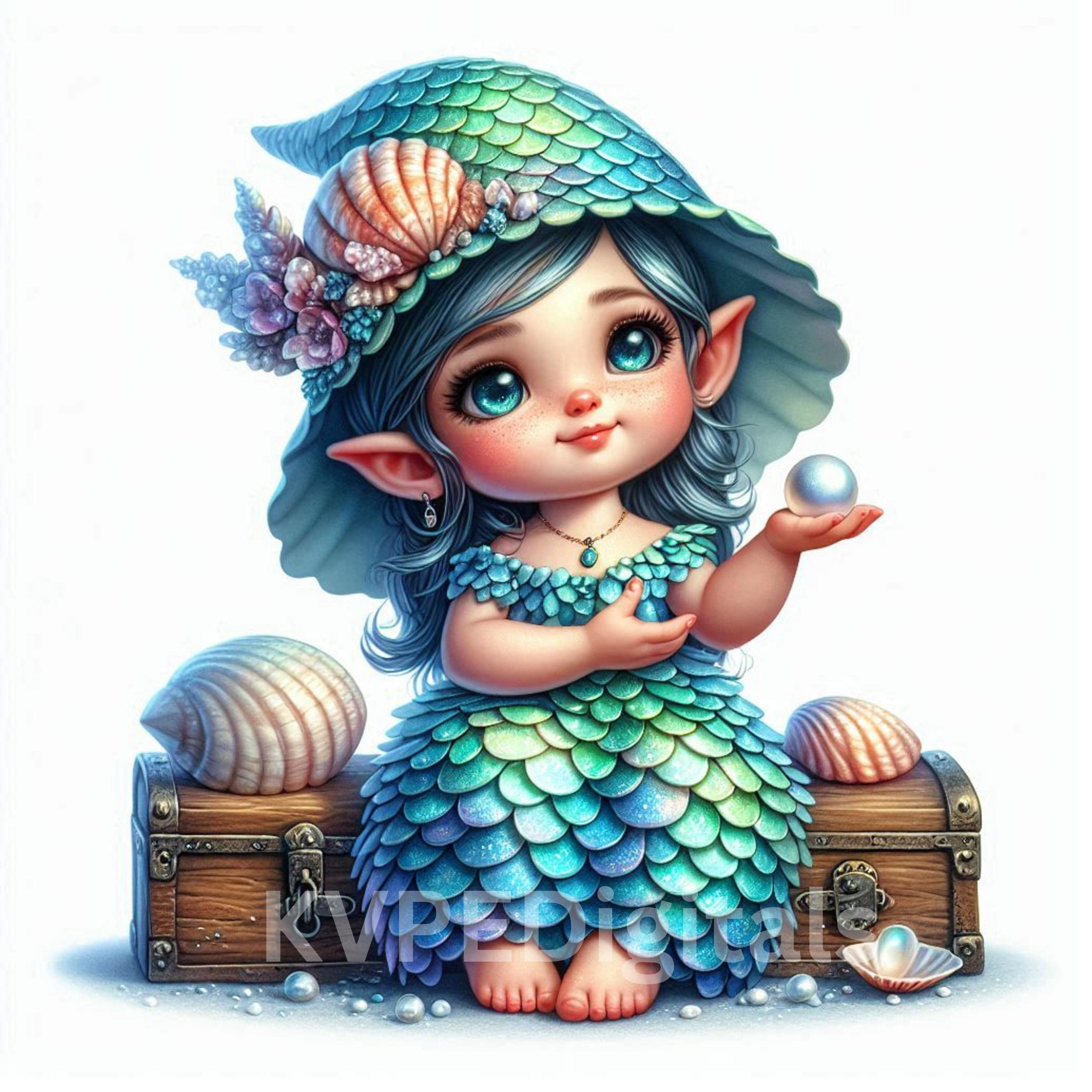 Mermaid Pearl Gnome, Under the Sea Girl Gnome Clipart Bundle, 14 Jpeg ...
