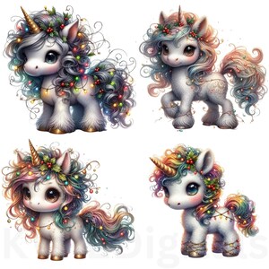 Christmas Lights Unicorn Clipart, 34 PNG Bundle Holiday Digital Prints ...