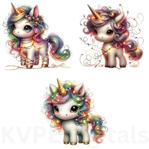 Christmas Lights Unicorn Clipart, 34 PNG Bundle Holiday Digital Prints ...