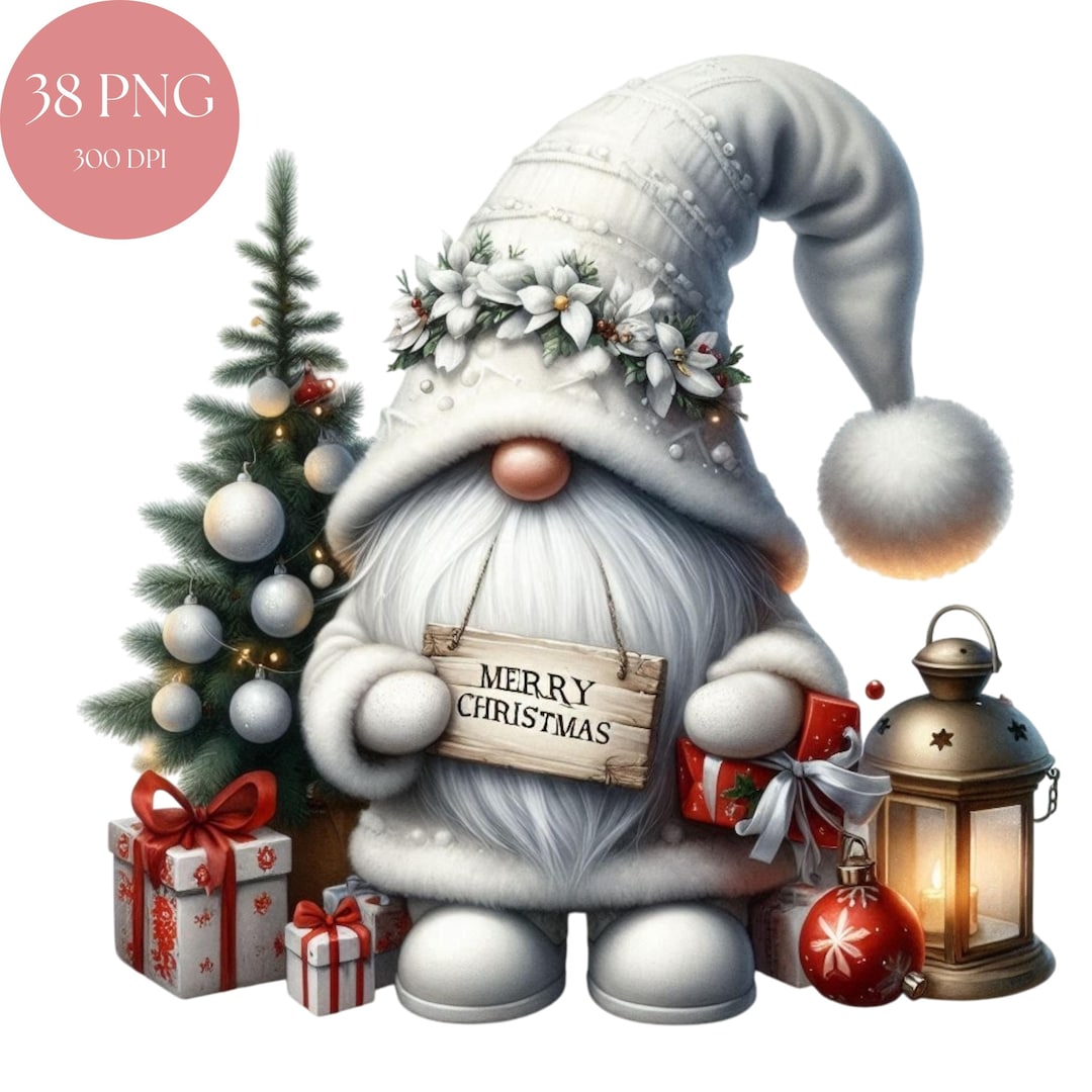White Christmas Gnome Clipart, 38 PNG Cute Winter Wonderland Printables ...