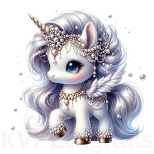 Whimsical Unicorn With Pearls Clipart, 24 PNG Elegant Fantasy ...