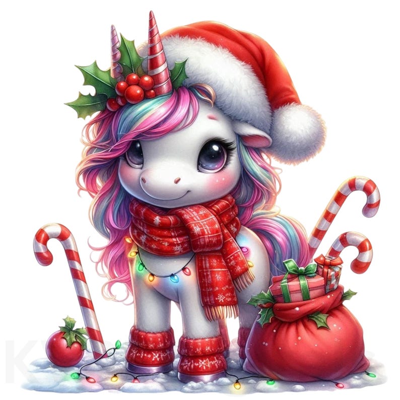 Santa's Unicorn Clipart, 15 PNG Cute Christmas Printables, Holiday ...