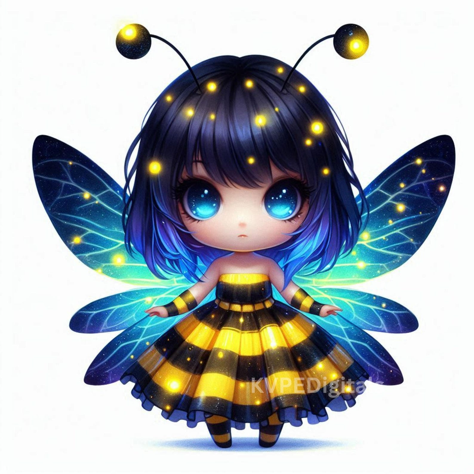 Chibi Firefly Glow Fairy Clipart, 12 Jpeg Cute Bioluminescent Summer ...