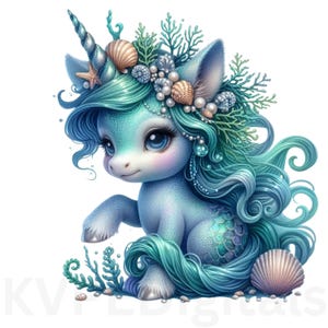 Ocean Themed Unicorn Marine Baby Unicorn Under Water Clipart, 12 PNG ...
