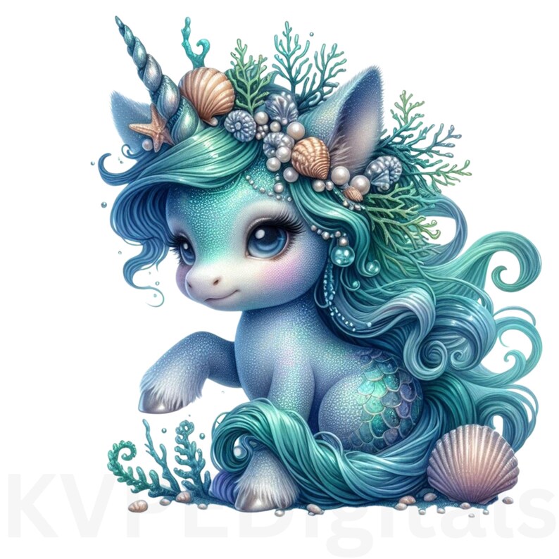 Ocean Themed Unicorn Marine Baby Unicorn Under Water Clipart, 12 PNG ...