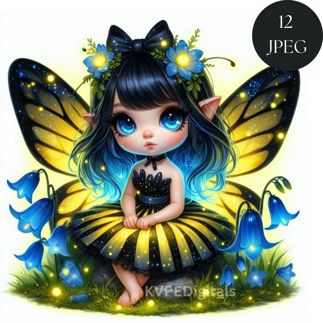 Chibi Firefly Glow Fairy Clipart, 12 Jpeg Cute Bioluminescent Summer ...