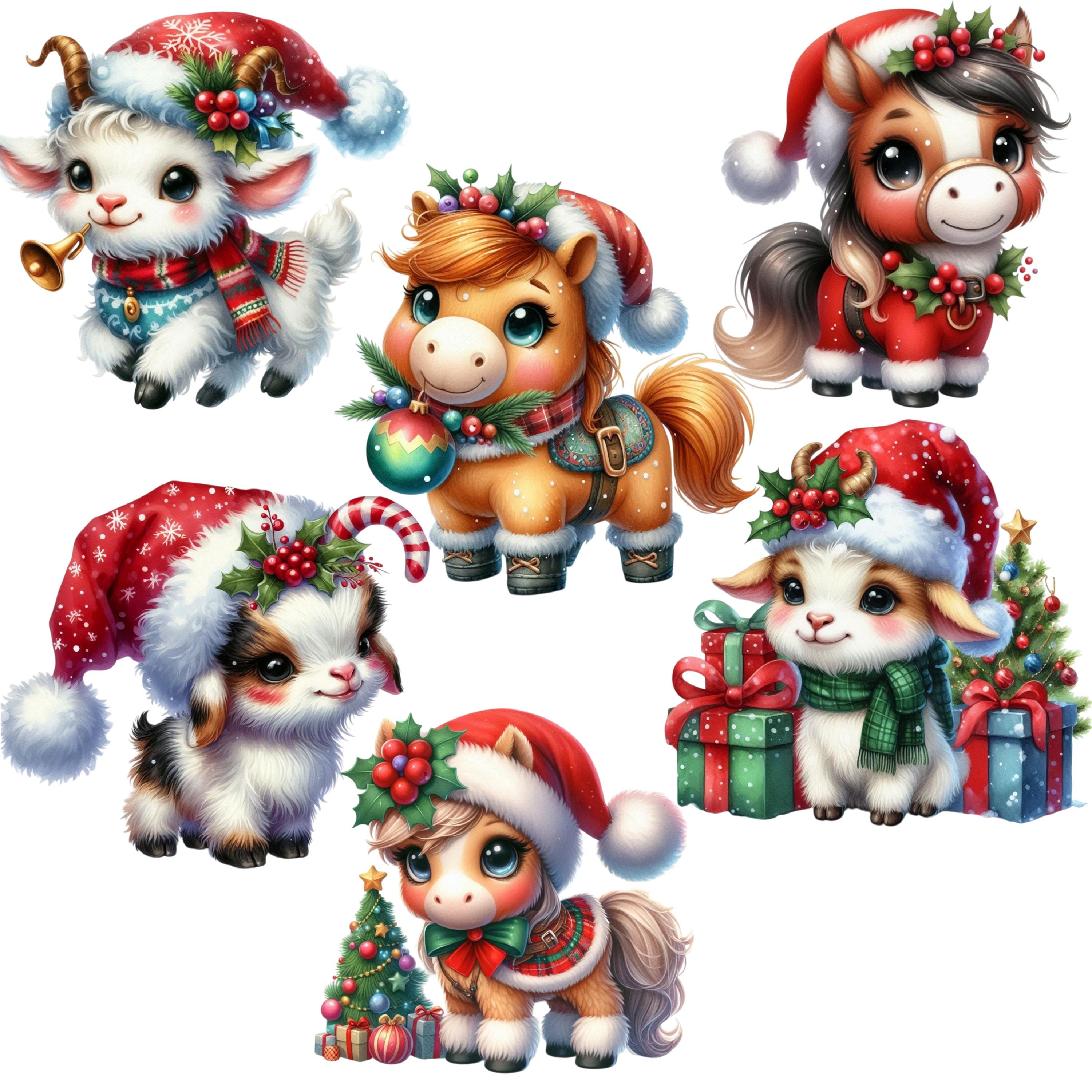 Christmas Farm Animals Clipart, 48 Holiday Livestock PNG Set, Digital ...