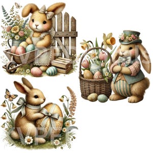 Easter Bunny Eggs Clipart Bundle, 26 PNG Cute Digital Printables for ...