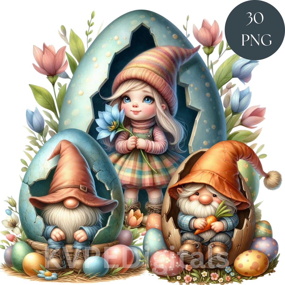 Easter Egg Gnomes Colorful Watercolor Easter Clipart Bundle, 30 PNG ...