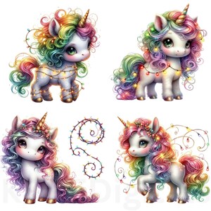 Christmas Lights Unicorn Clipart, 34 PNG Bundle Holiday Digital Prints ...