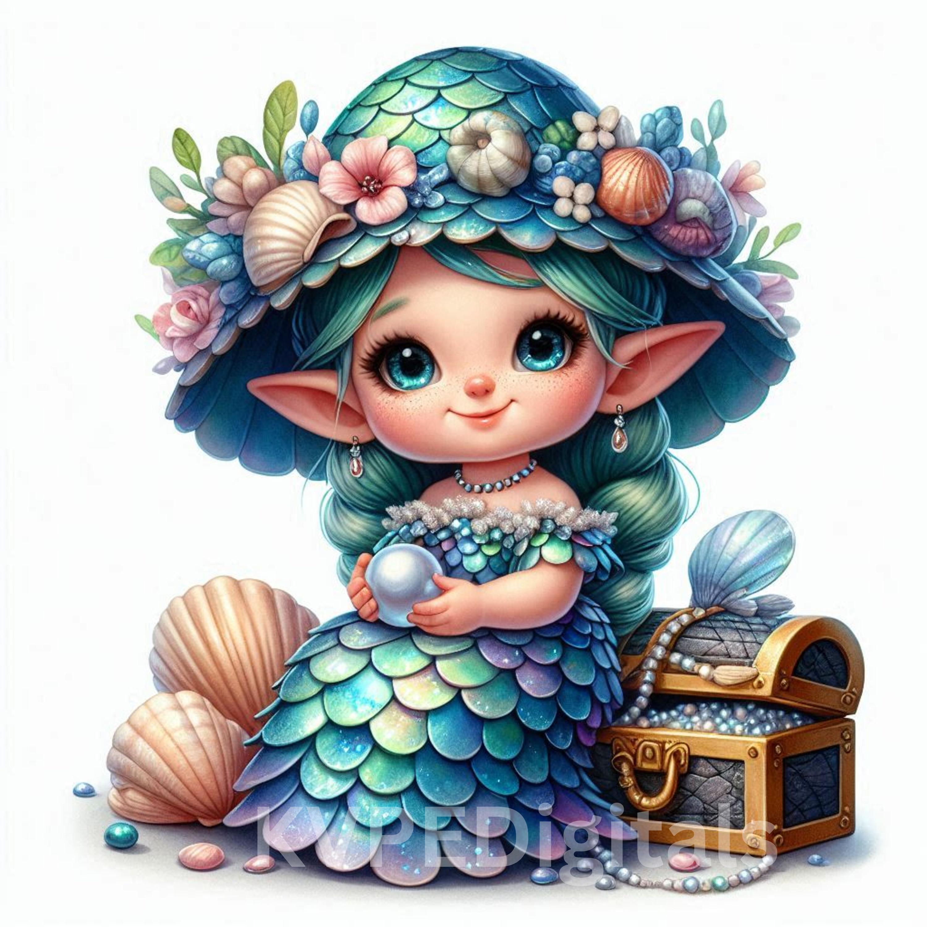 Mermaid Pearl Gnome, Under the Sea Girl Gnome Clipart Bundle, 14 Jpeg ...