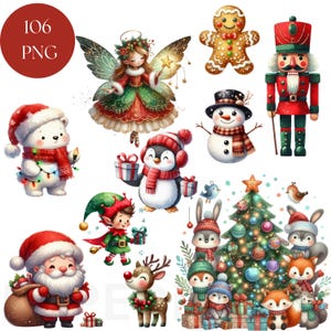 106 PNG Cute Christmas Clipart Bundle Santa, Snowman, Fairy, Nutcracker ...