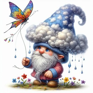 Spring Rain Cloud Gnome Clipart Bundle, 25 Cute Rainy Day Springtime ...