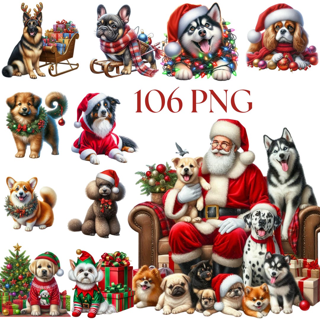 Christmas Dogs Cute Pet Puppy Clipart, 106 PNG Holiday Festive Man's ...