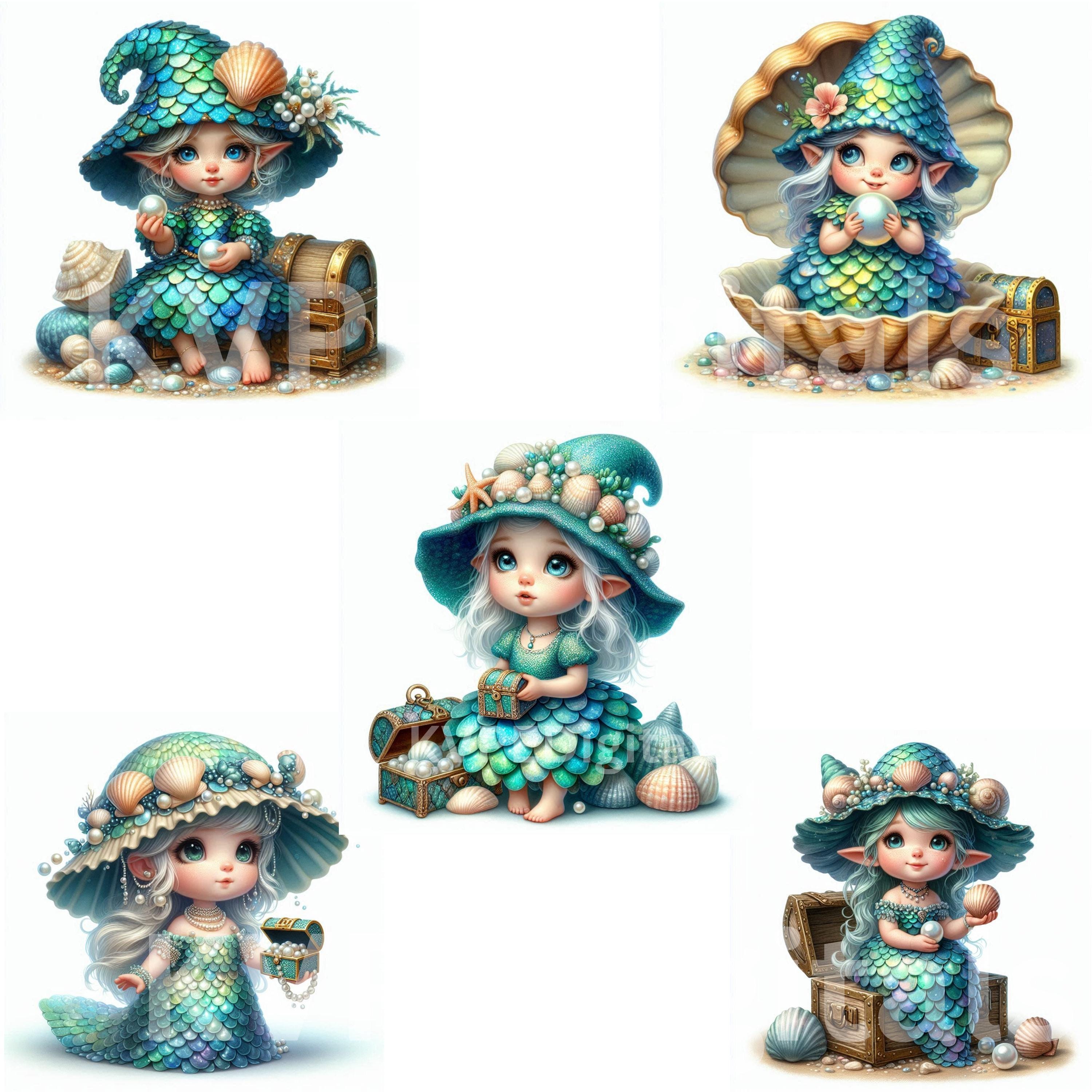 Mermaid Pearl Gnome, Under the Sea Girl Gnome Clipart Bundle, 14 Jpeg ...