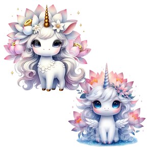 Lotus Unicorn Watercolor Floral Unicorn Clipart Bundle, 23 PNG Cute ...