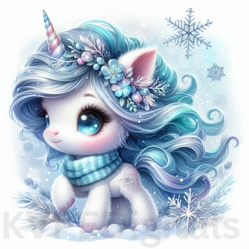Winter Snowflakes Unicorn Clipart, 18 Jpegs Cute Whimsical Printables ...