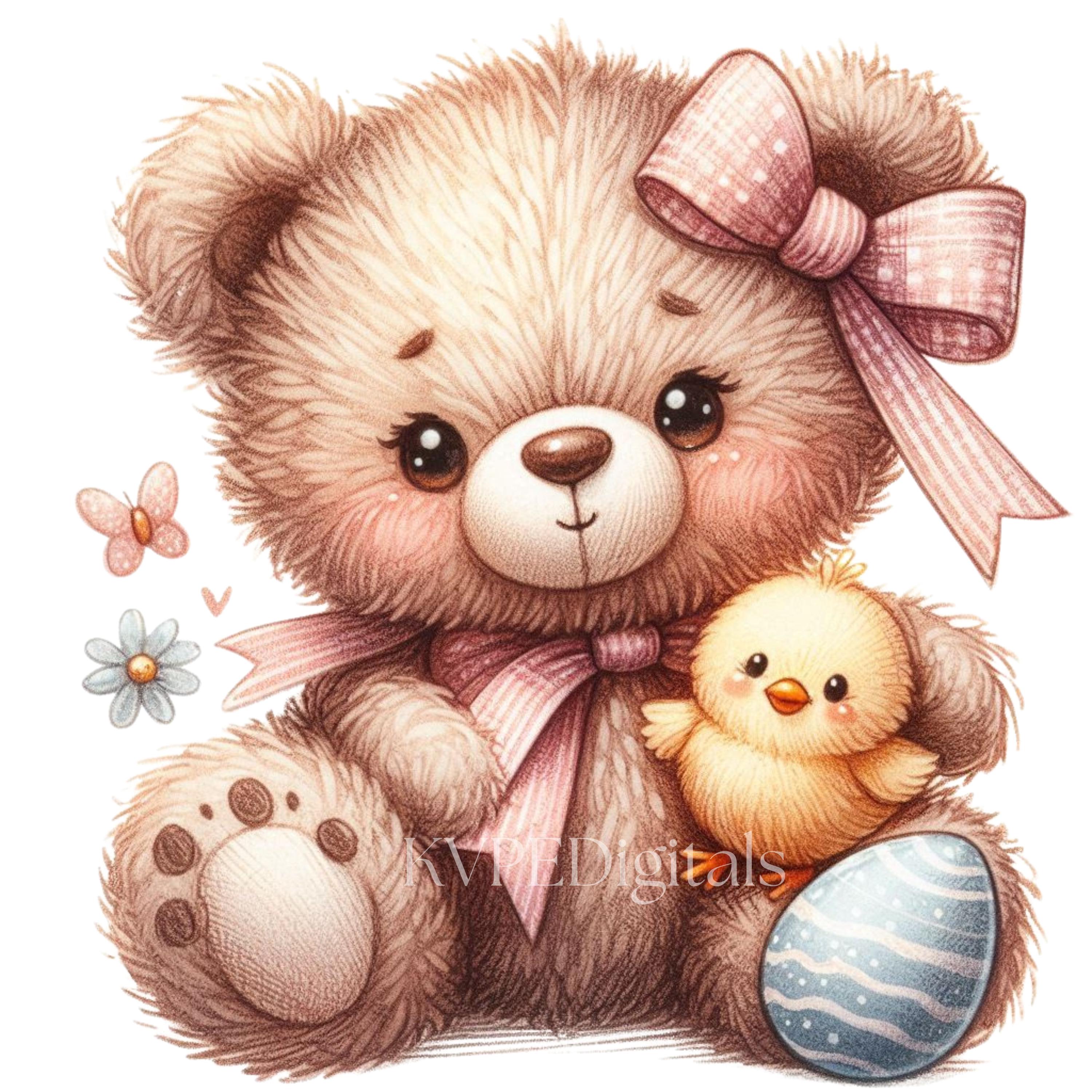 Easter Bear Clipart Bundle, 20 PNG Whimsical Spring Teddy Bear ...