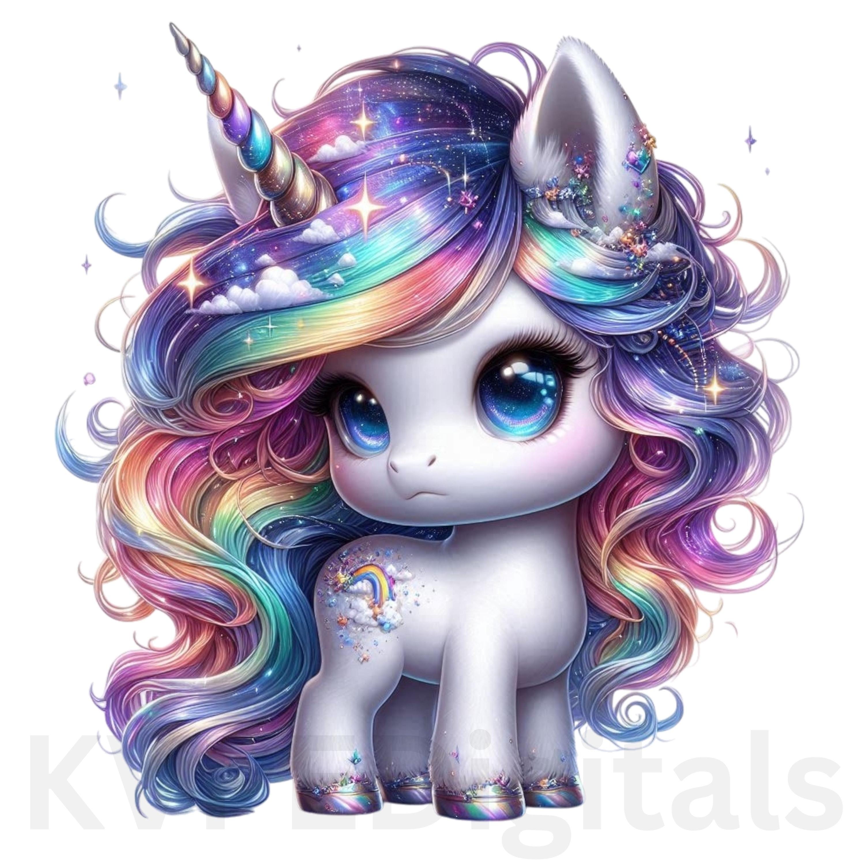 Rainbow Stars Unicorn Clipart, 10 PNG Cute and Colorful Printables for ...