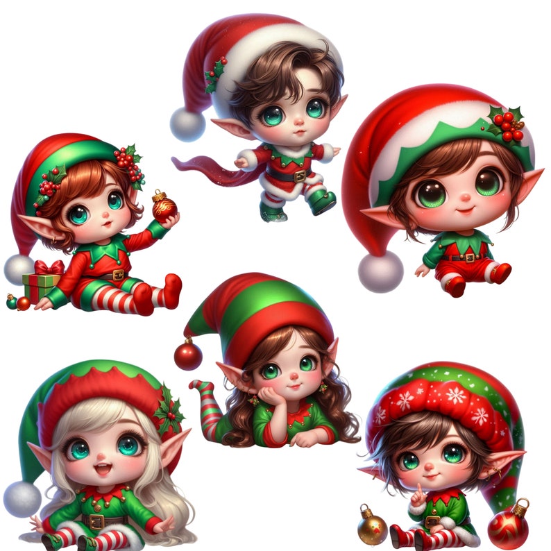 Christmas Elves Clipart, 60 Santa's Helper PNG Bundle, Cute Holiday ...