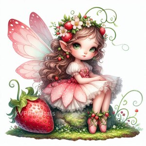 Chibi Strawberry Bloom Fairy Clipart, 20 Jpeg Cute Floral Berry Fairy ...