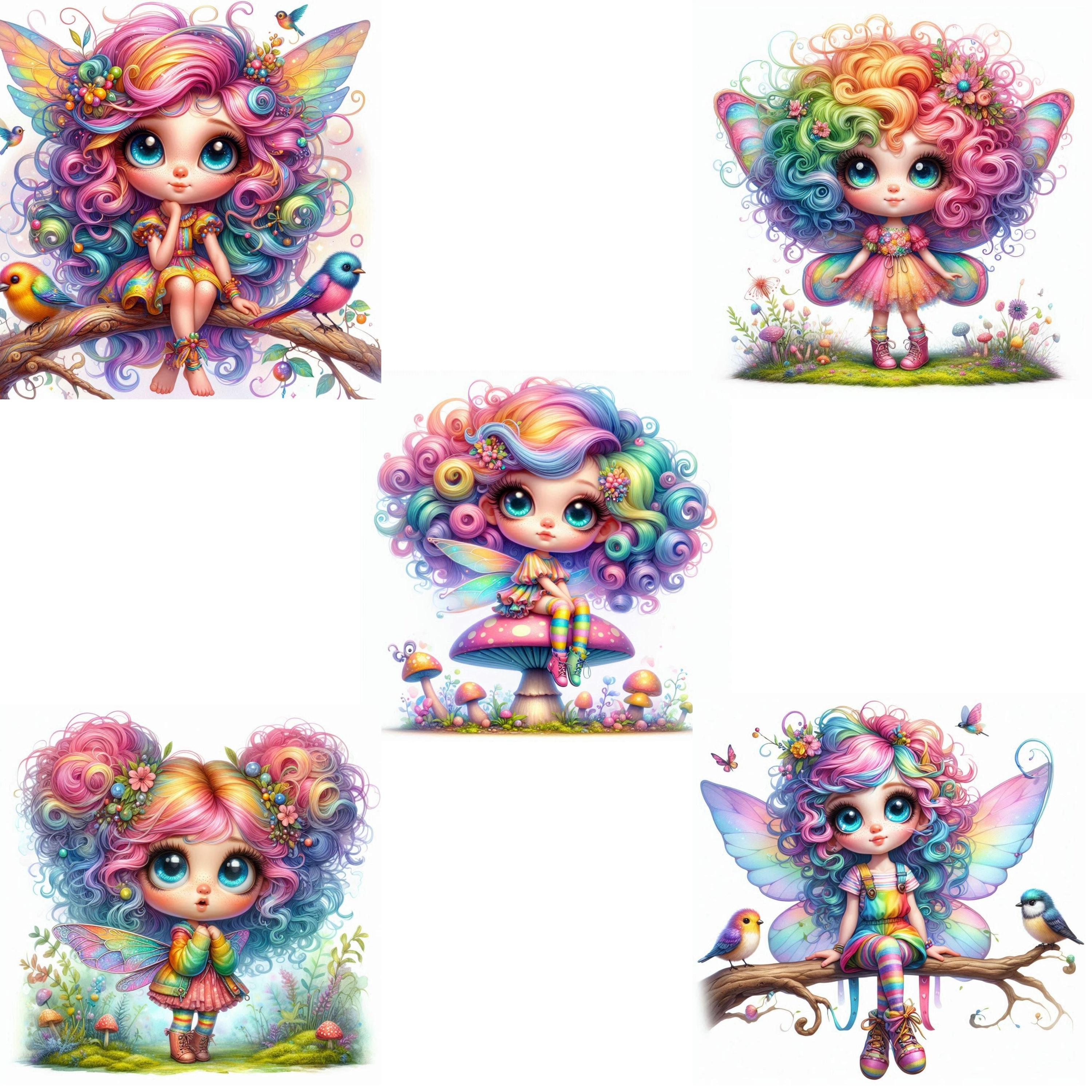 Colorful Fairy Clipart Bundle, 14 Jpeg Rainbow Hair Fairies With ...