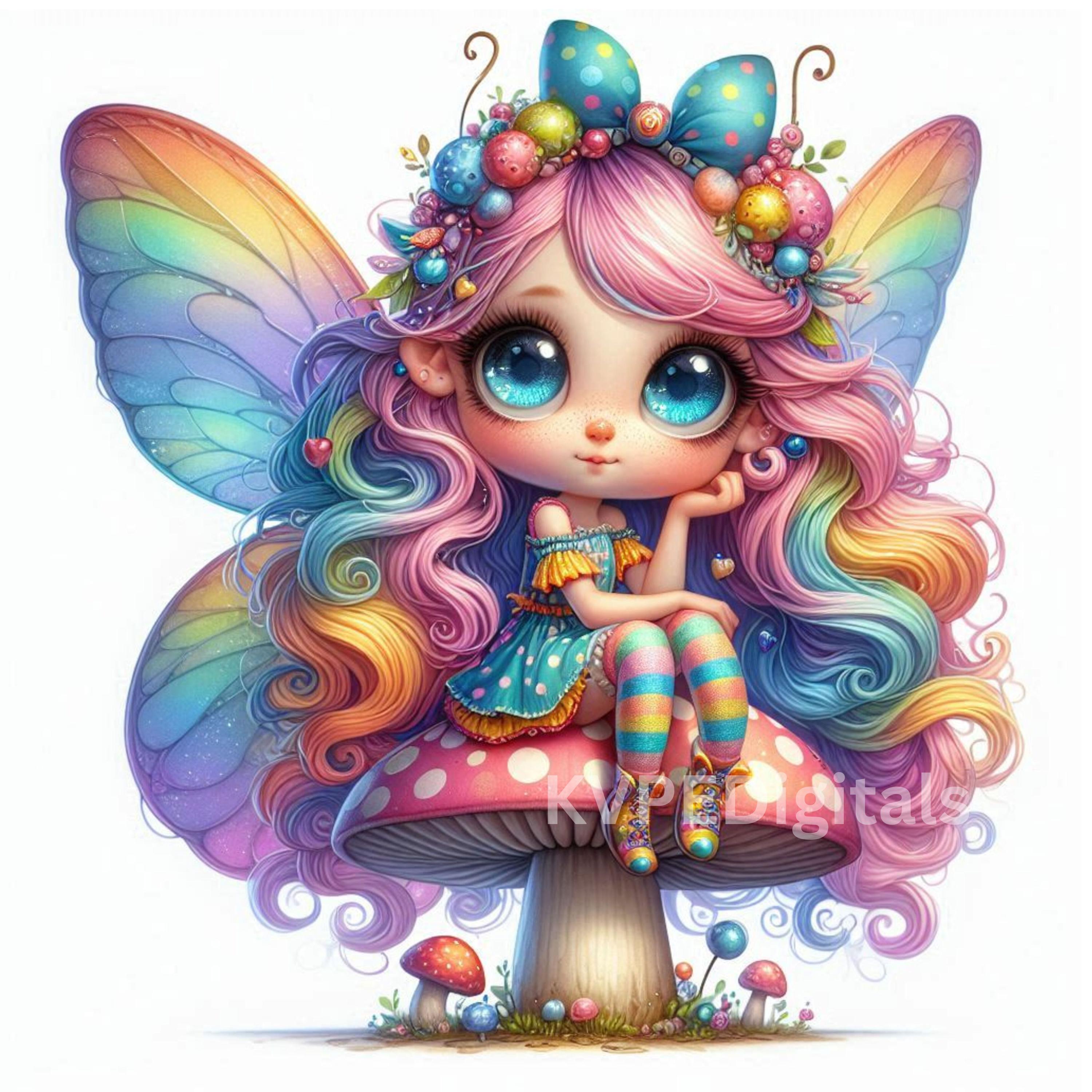 Colorful Fairy Clipart Bundle, 14 Jpeg Rainbow Hair Fairies With ...