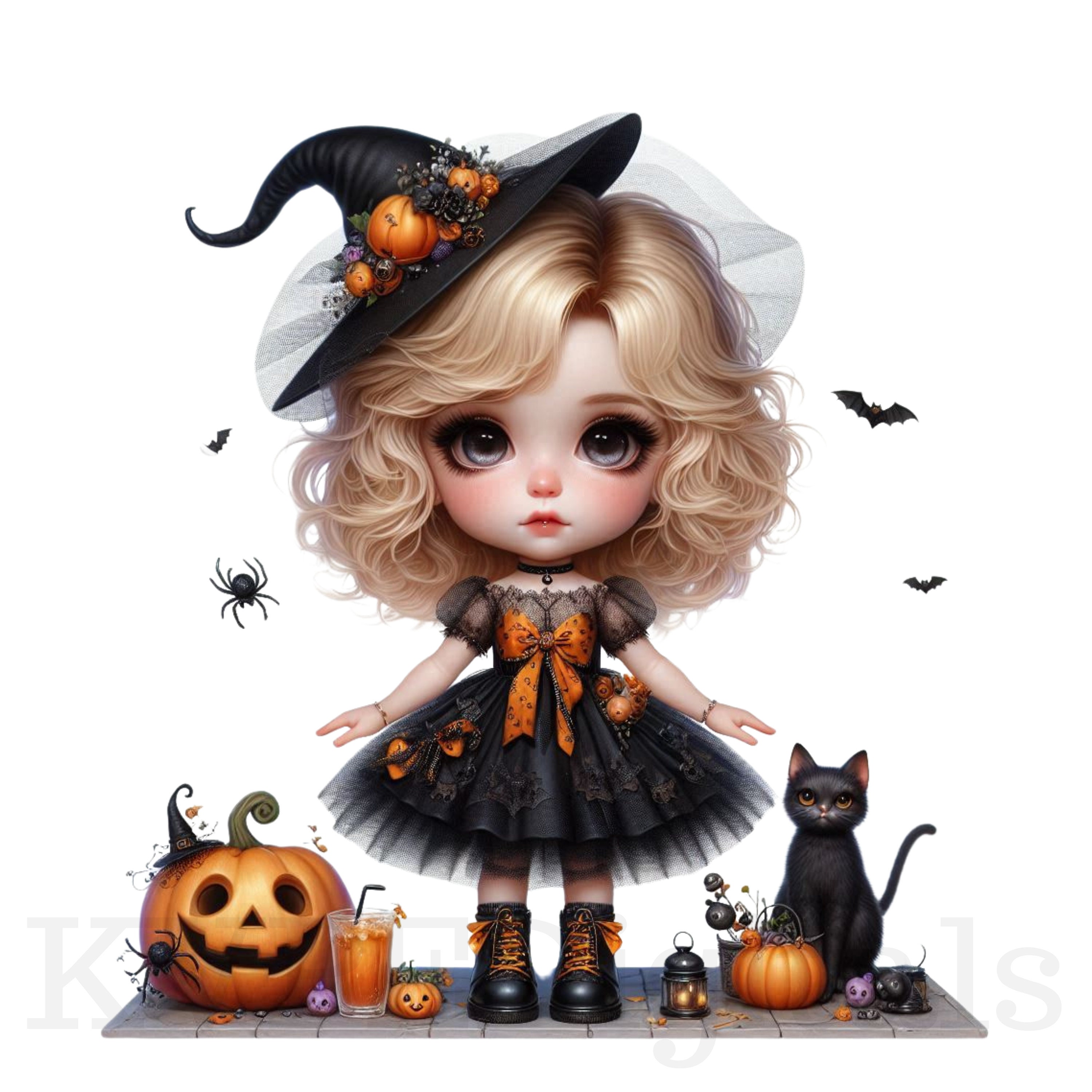 Halloween Witch Clipart Set, 10 Cute Chibi Girls PNG, Spooky Trick or ...