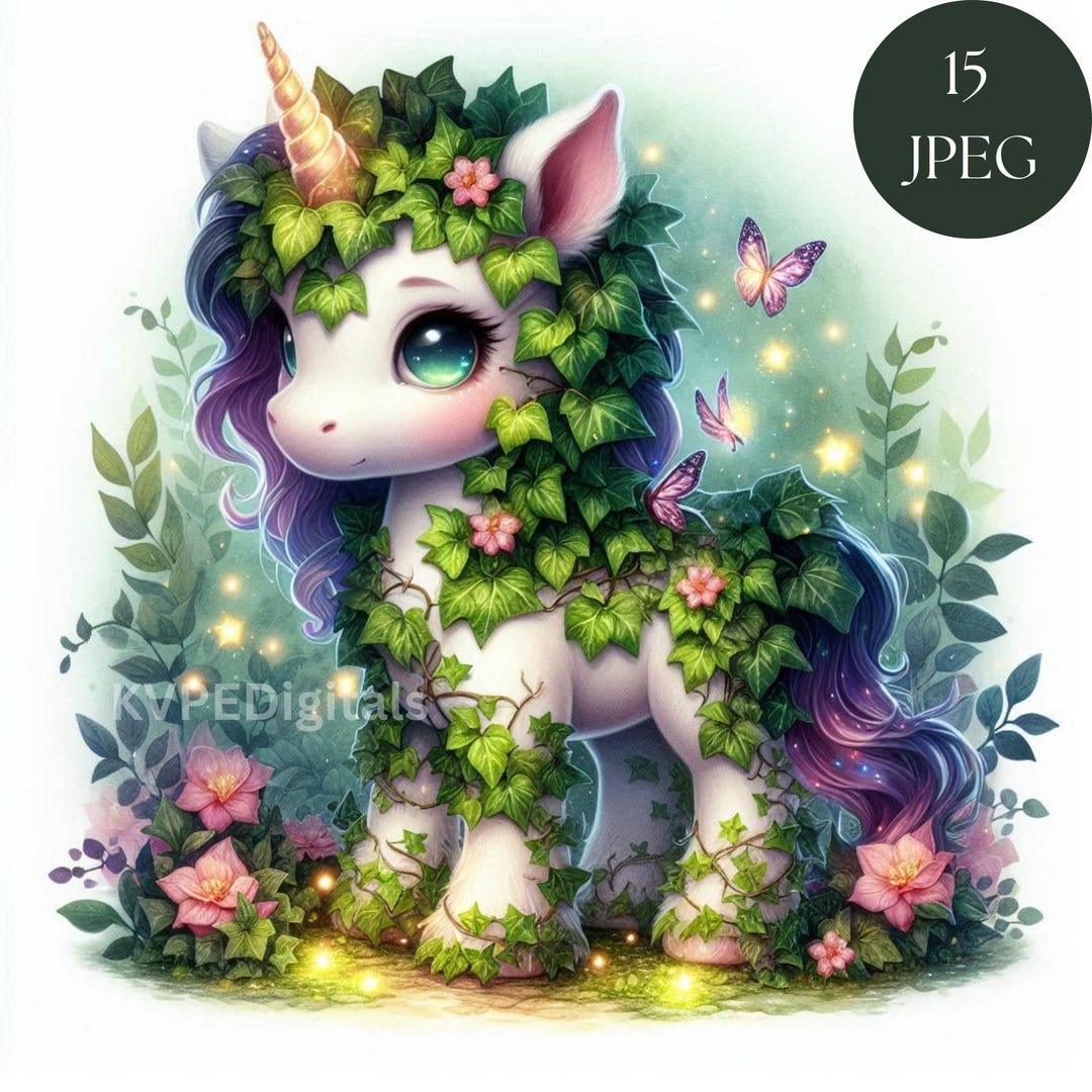Enchanted Spring Unicorn, 15 Jpeg Cute Springtime Floral Baby Unicorn ...