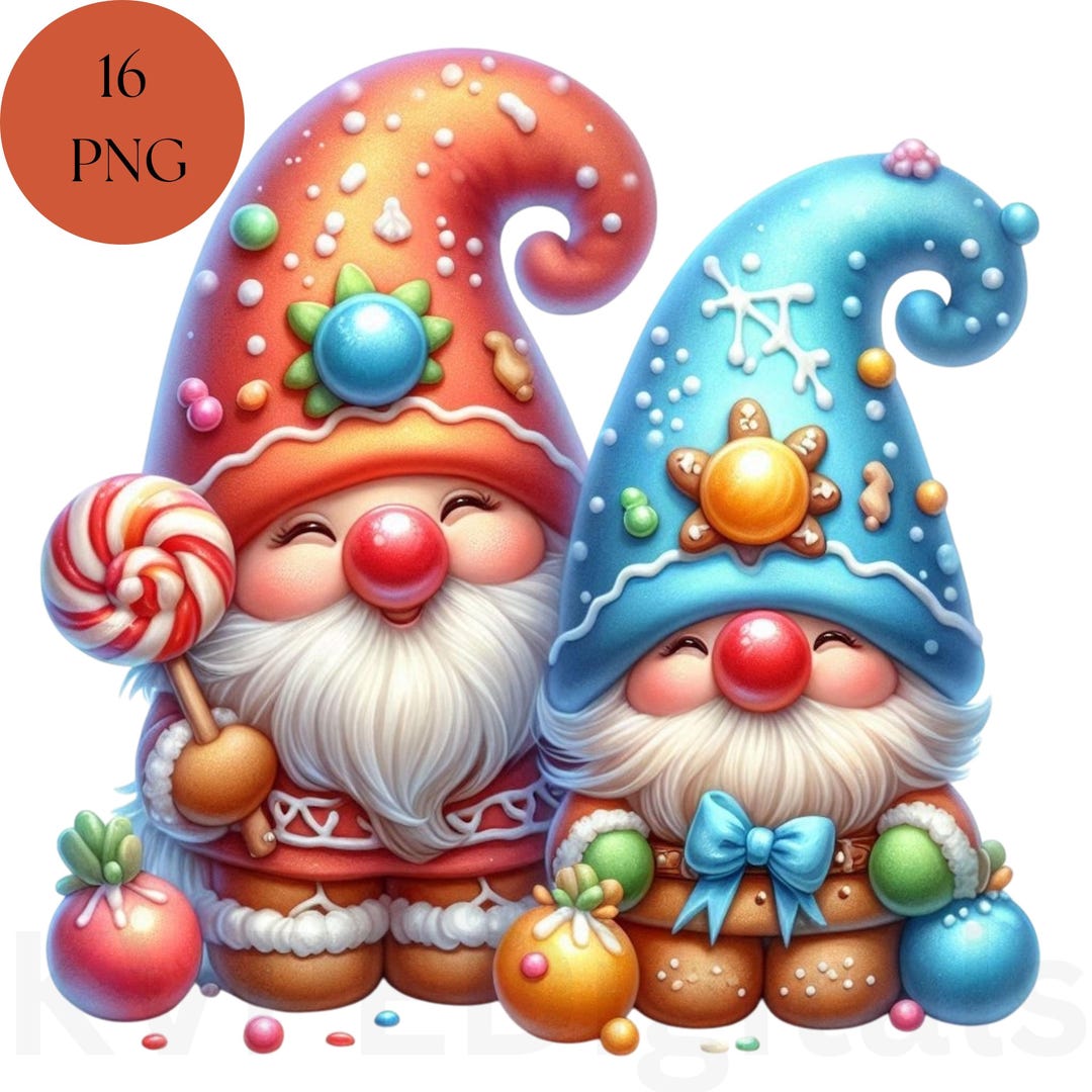 Christmas Gingerbread Gnome Clipart, 16 PNG Cute Winter Holiday ...