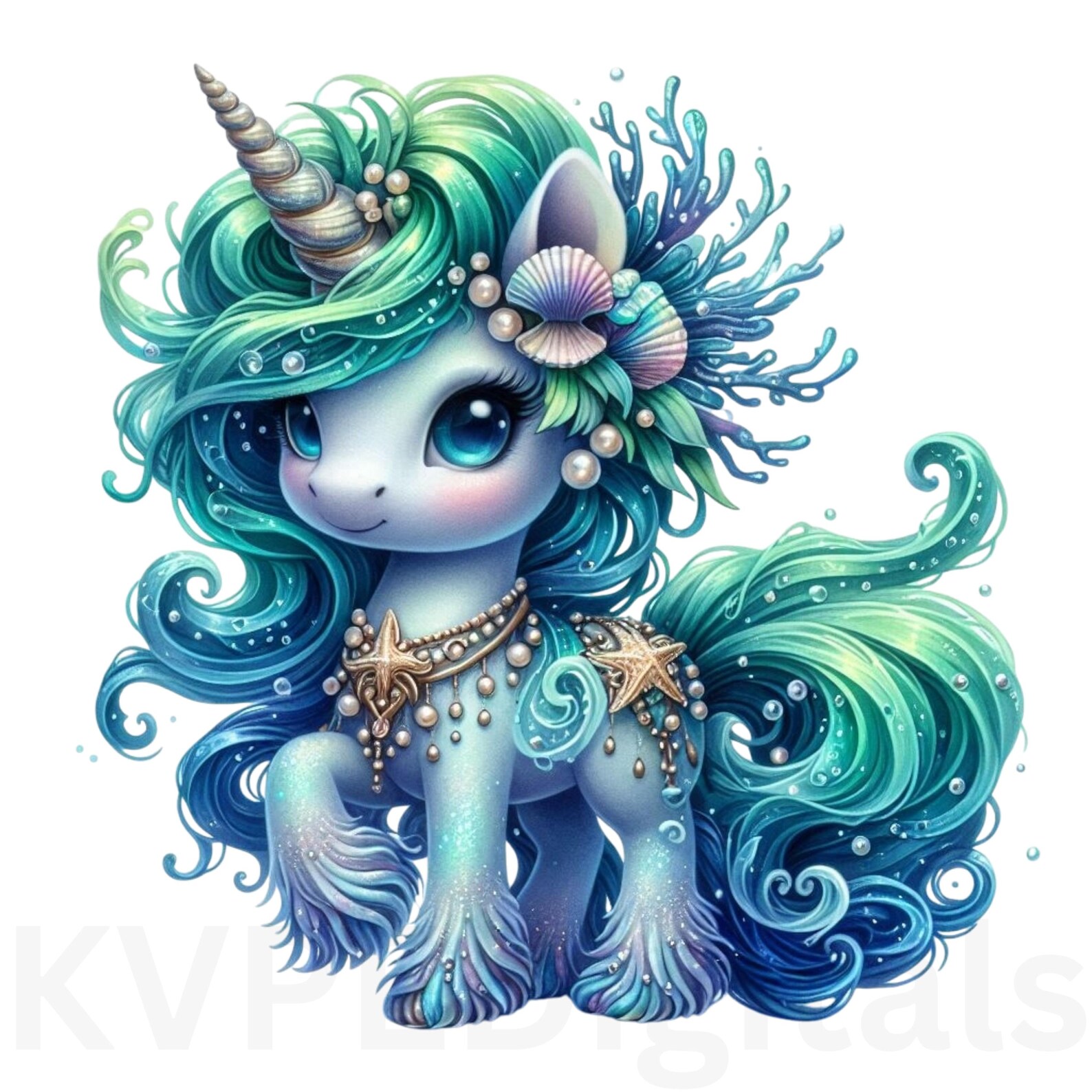 Ocean Themed Unicorn Marine Baby Unicorn Under Water Clipart, 12 PNG ...