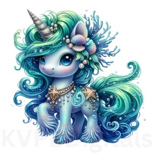 Ocean Themed Unicorn Marine Baby Unicorn Under Water Clipart, 12 PNG ...