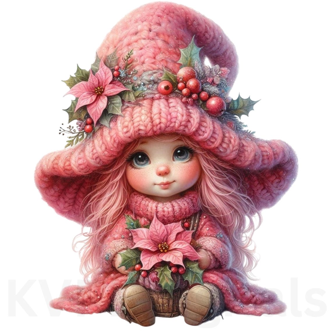 Christmas Gnome Pink Whimsical Winter Clipart, 17 Cute PNG Festive ...