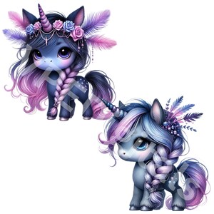 Magical Pastel Unicorn Dreamy Dark Unicorn Clipart Bundle, 24 PNG Cute ...