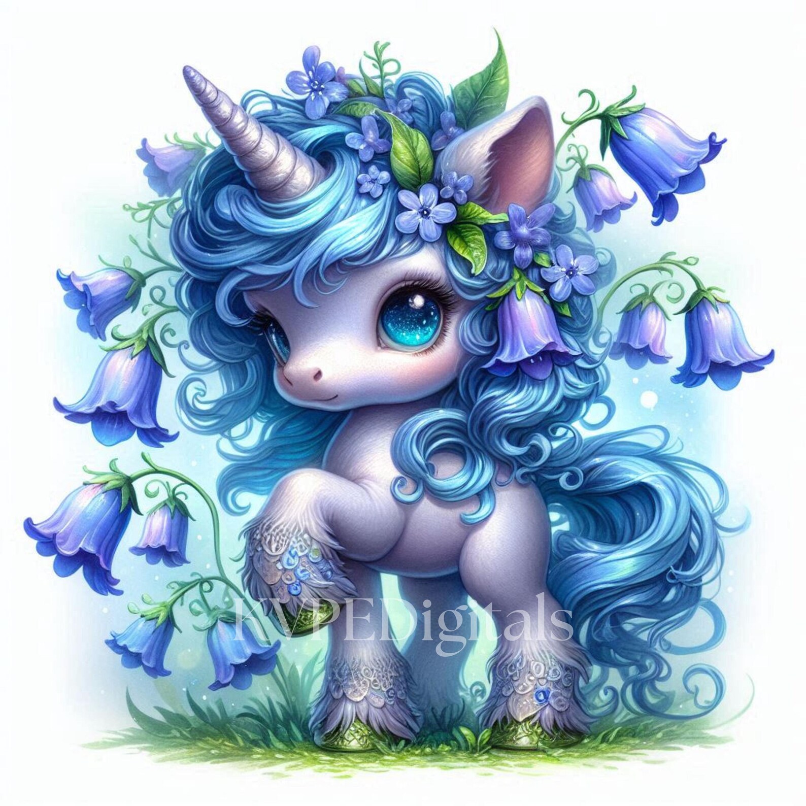 Bluebell Mist Floral Unicorn, 16 Jpeg Unicorn Clipart Bundle, Flower ...